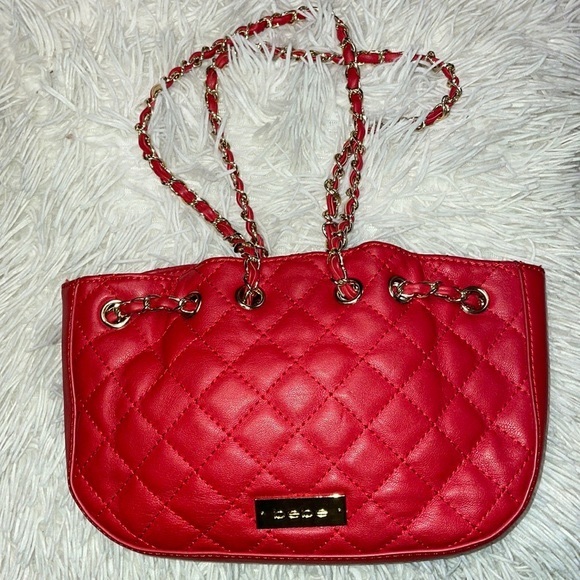 bebe | Bags | Bebe Chelsea Red Quilted Threaded Chain Handle Mini Bag ...